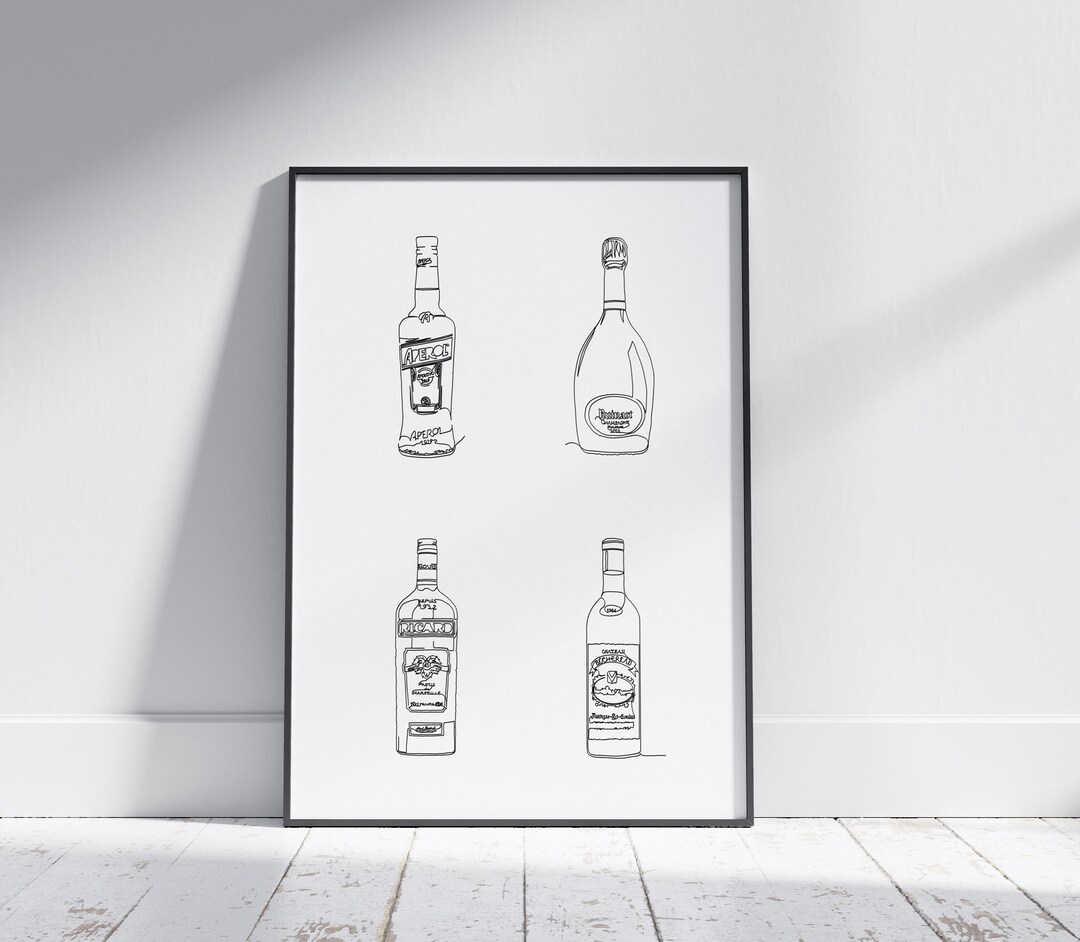 4 Iconic Bottles in Minimalist Line Art Style 6 High Resolution Sizes ...