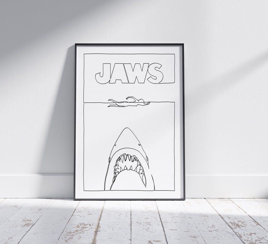 Jaws Movie Poster in Minimalist Line Art Style 6 High Resolution Sizes ...