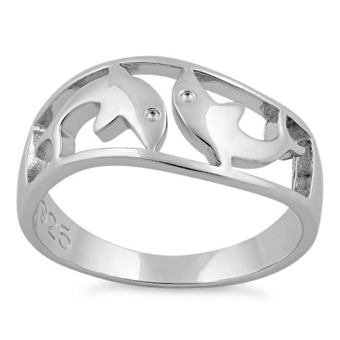 Double Dolphin Ring- Dolphin Gold Ring- Brass Running Dolphin Ocean ...