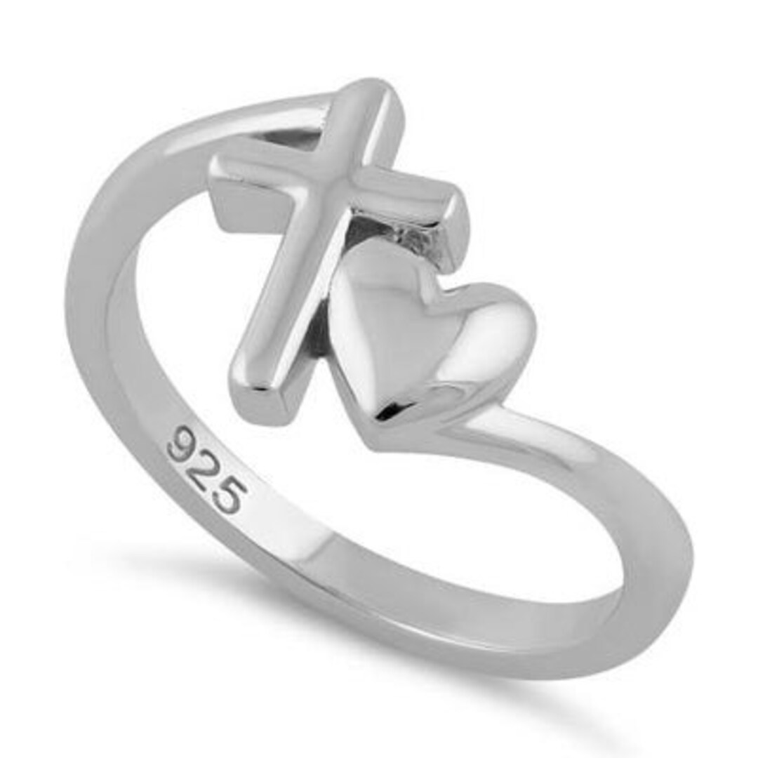 Heart Cross Ring- Promise Heart Ring- Womens Ring- Trendy Ring ...