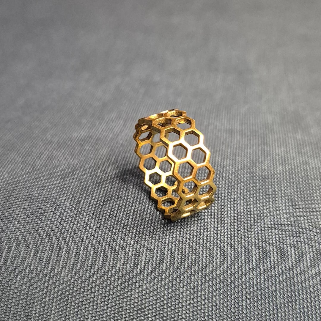 Brass Honeycomb Ring: Geometric Hexagon Band, Bees Ring, Ring, Honeybee ...