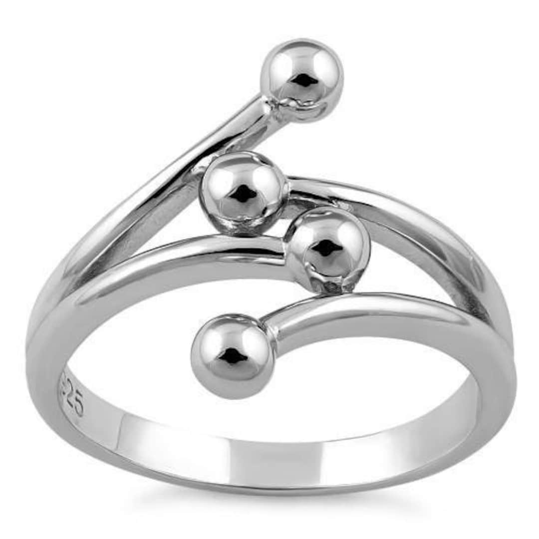 Beaded Ring- Ball Ring- Silver Ball Ring- 925 Sterling Silver Ring- Open Band Ring- Four Ball ...