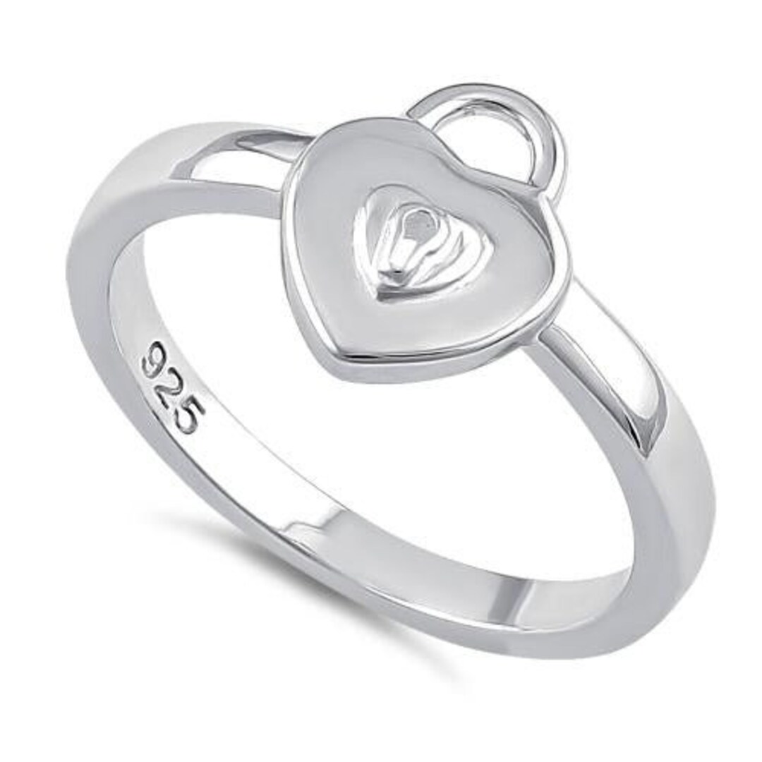 Locked Heart Ring- Heart Lock Ring- Heart Ring- 925 Silver Ring- Gift ...