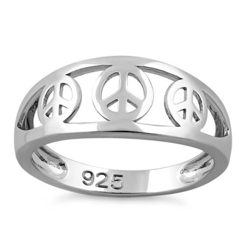 3 Peace Sign Ring, Silver Symbol Rings, Hippie Symbol Rings, Handmade ...
