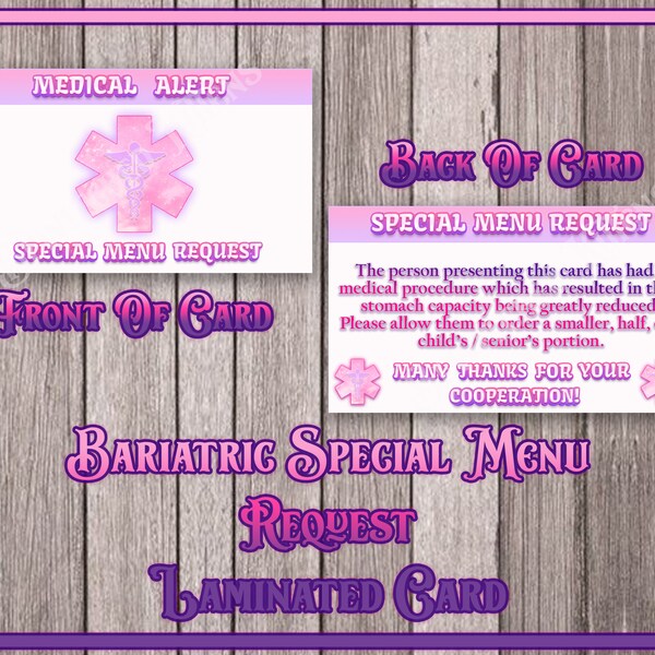 Bariatric Meal Card - Etsy