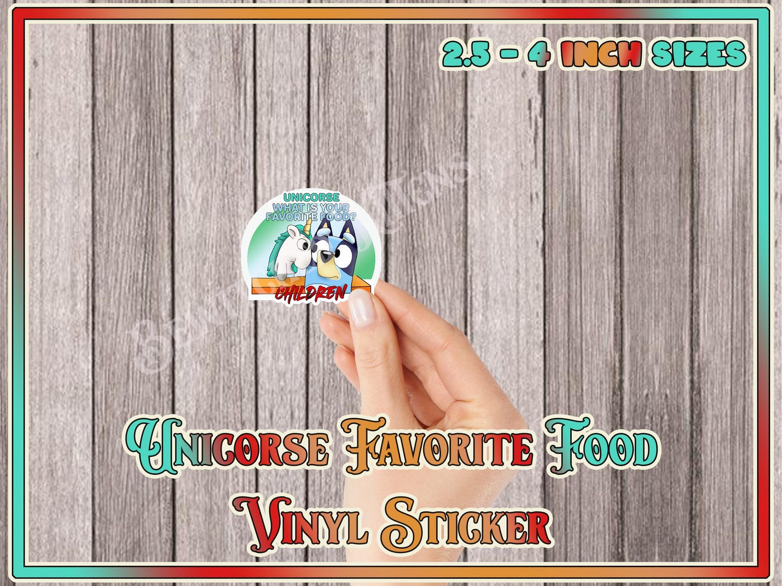 Bluey Unicorse Sticker: Favorite Food Waterproof Vinyl Decal - Etsy