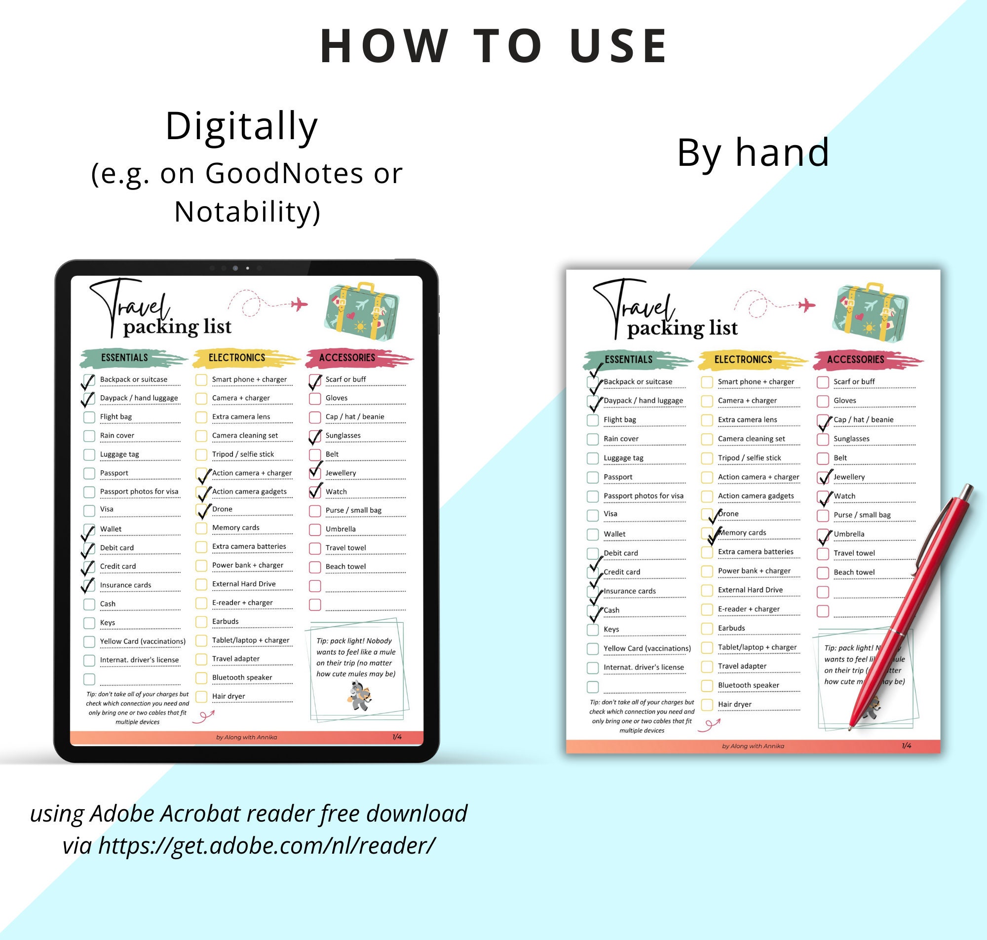Travel Packing List | Compatible With Goodnotes, Notability Etc ...