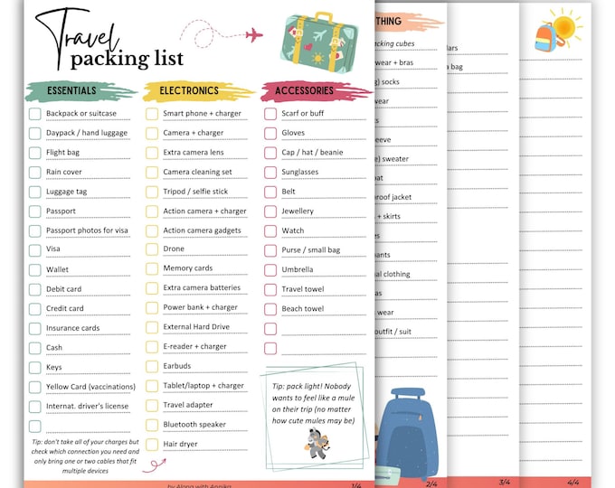 Travel Packing List | Compatible With Goodnotes, Notability Etc ...