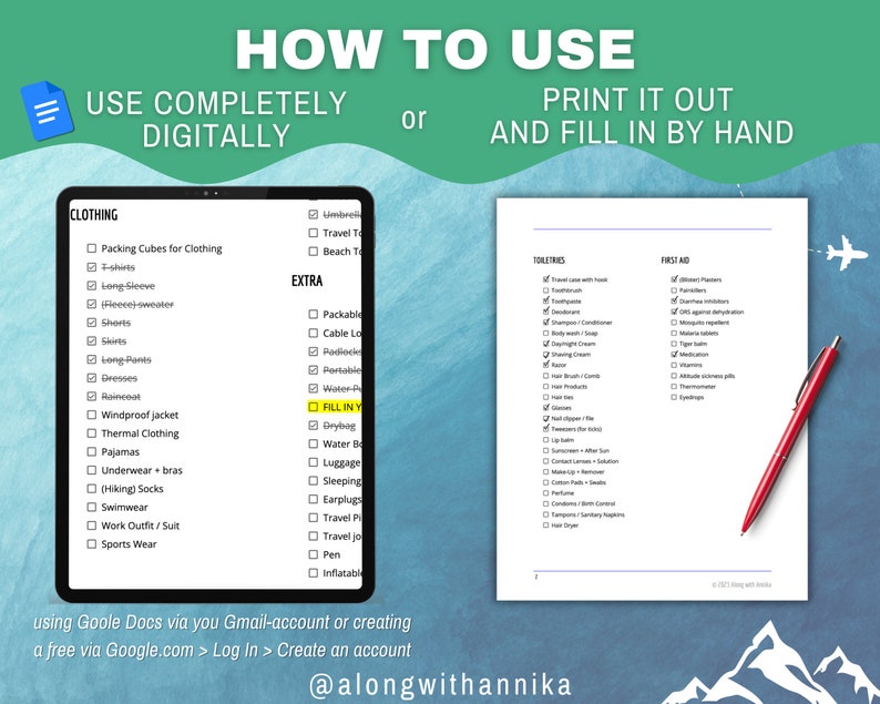 EDITABLE Travel Packing List Google Docs | Packing List, Packing ...