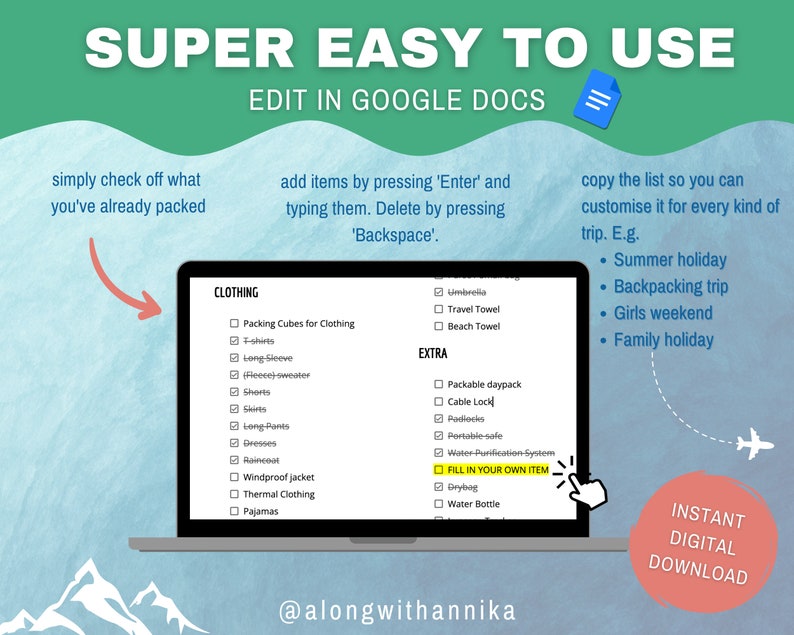 EDITABLE Travel Packing List Google Docs | Packing List, Packing ...