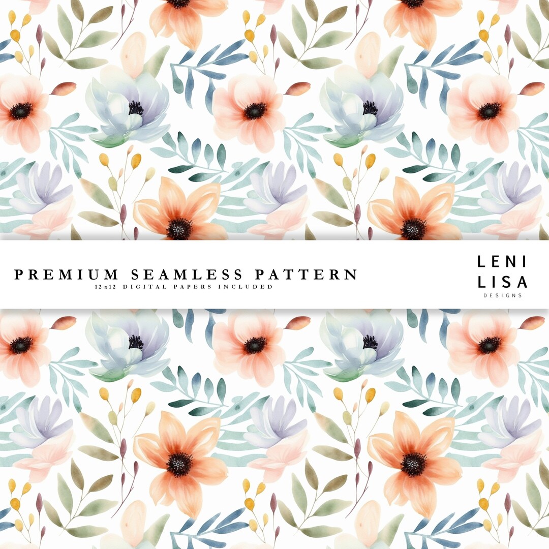 Watercolor Floral Digital Paper - Watercolor Flower Backgrounds - 1 ...