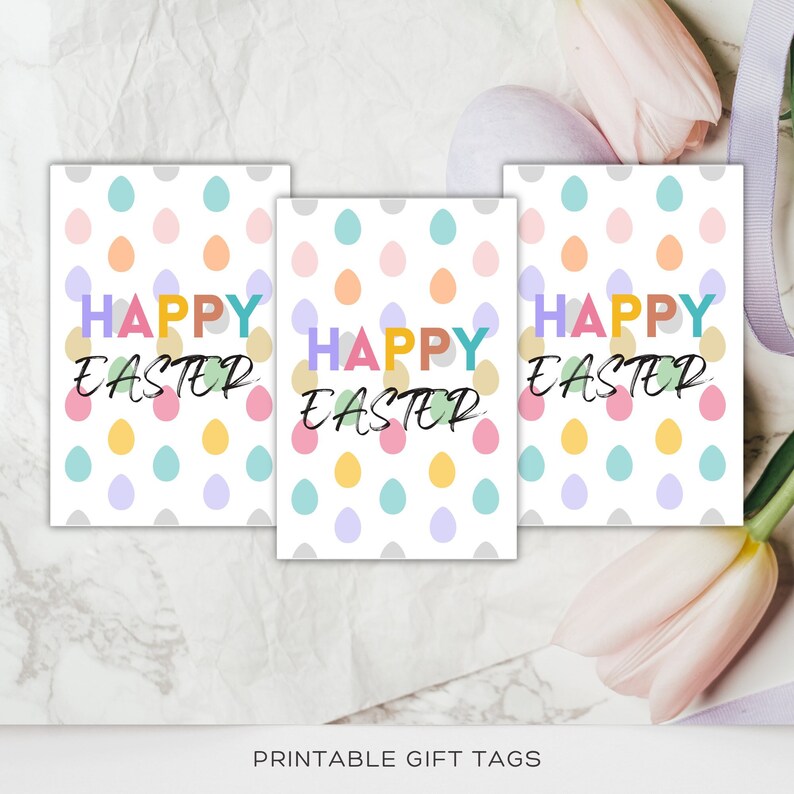 Happy Easter Gift Tags, Easter Basket Gift Tags, Colorful Easter Egg ...