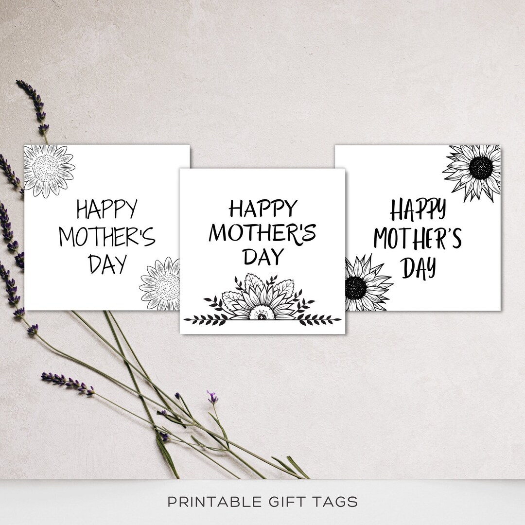 Happy Mother's Day Gift Tags, Sunflower Floral Tags, Tags for Mom ...