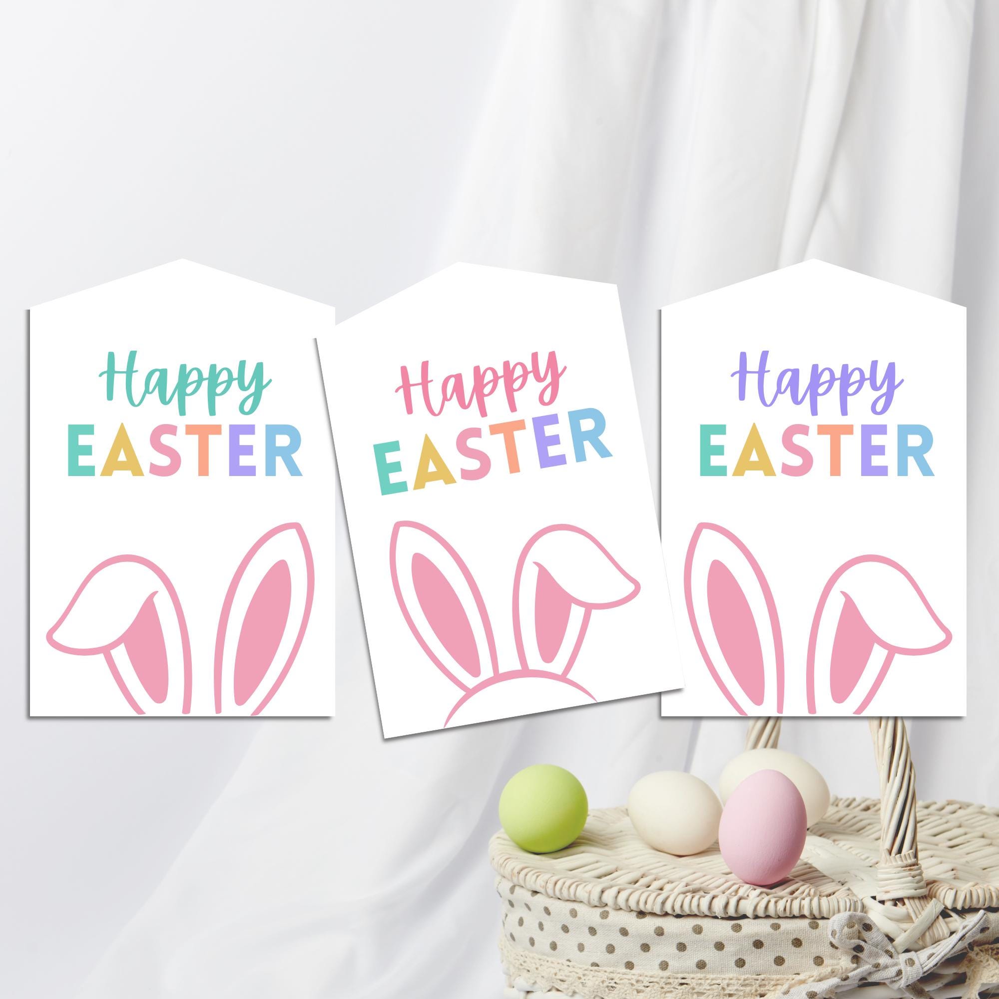 Happy Easter Gift Tags, Bunny Ears Gift Tag, Easter Basket Tags, Treat ...