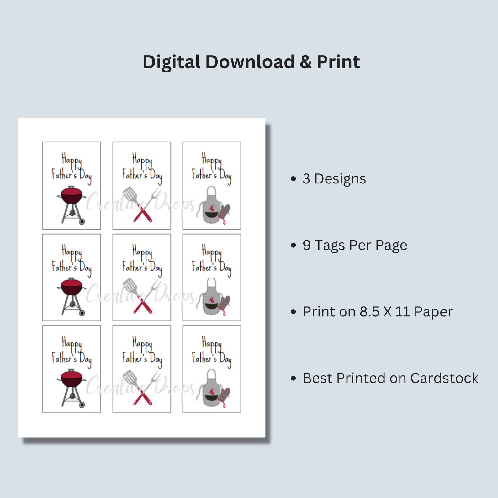 Happy Father's Day Gift Tags, Father's Day Grill Tags, Gift Tags for ...