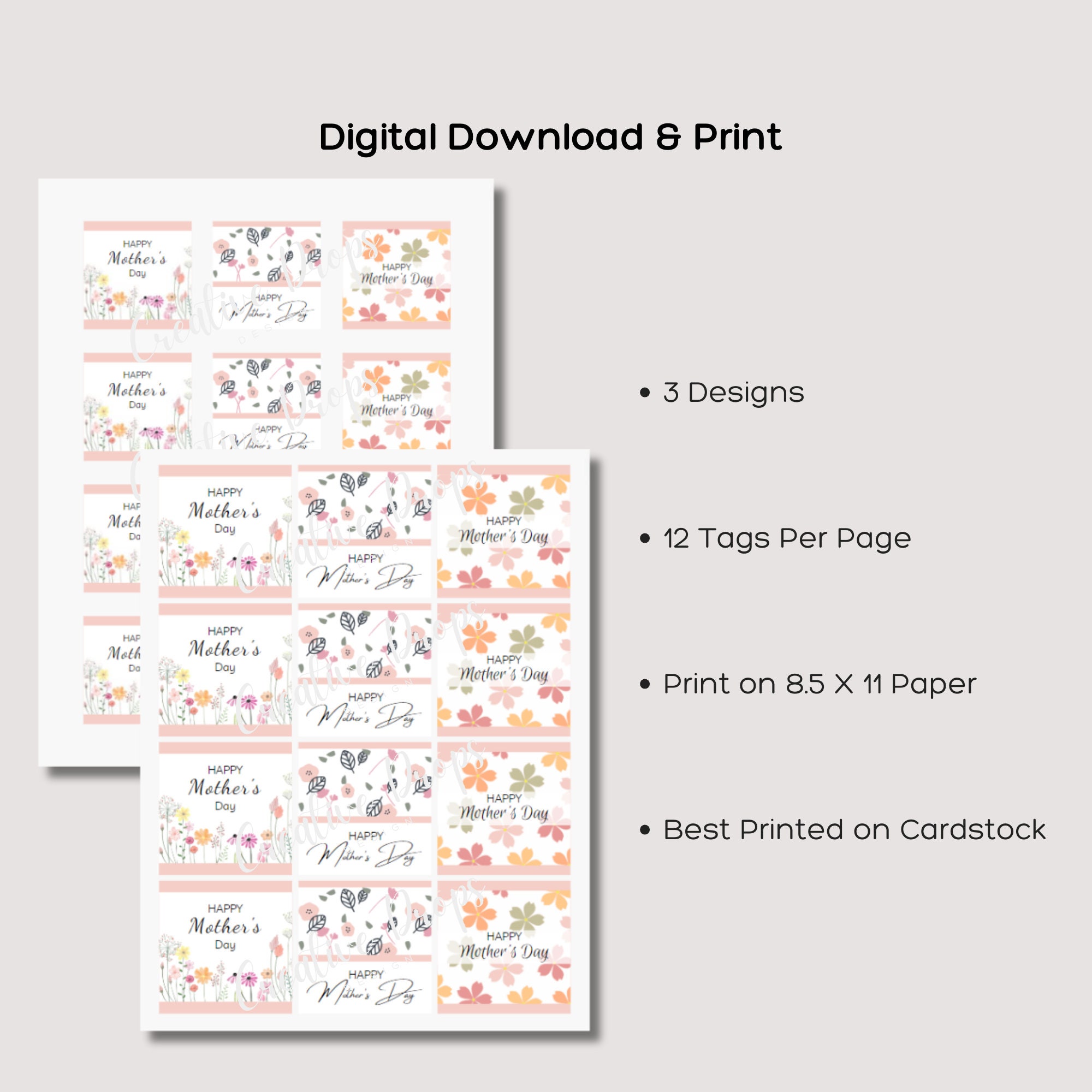 Happy Mother's Day Gift Tags, Mothers Day Flower Tags, Gift Tags for ...