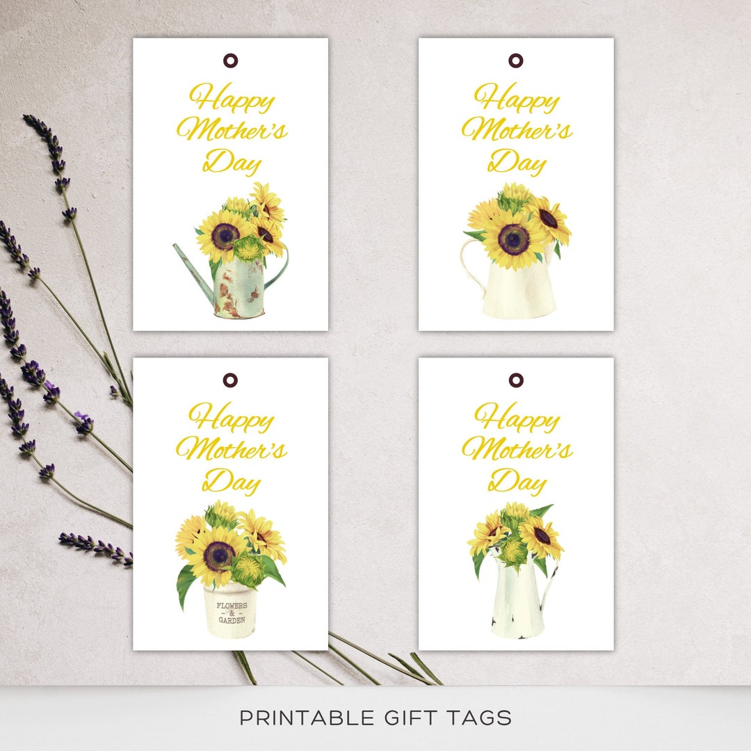 Happy Mother's Day Gift Tags, Mothers Day Sunflower Tags, Floral Gift ...