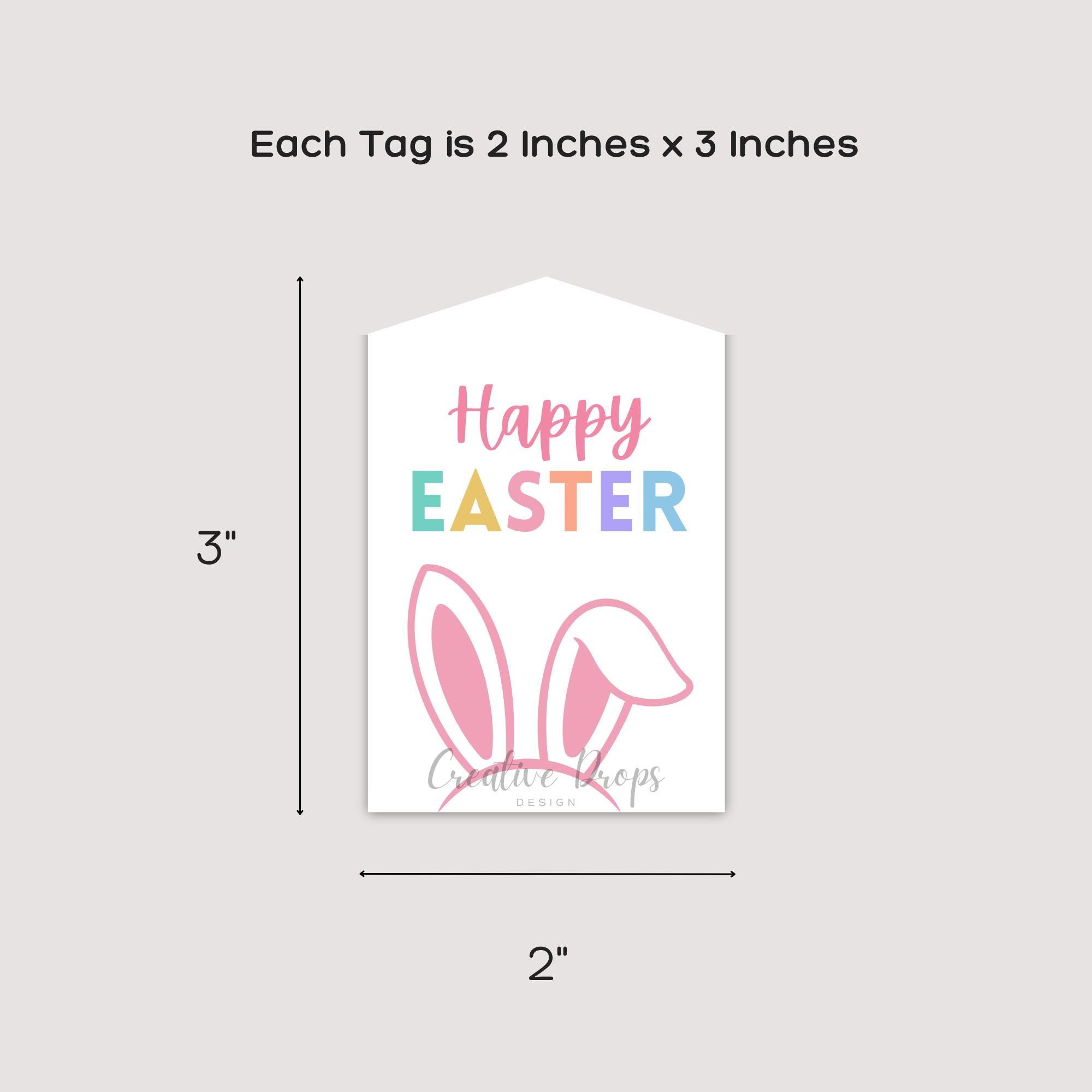 Happy Easter Gift Tags, Bunny Ears Gift Tag, Easter Basket Tags, Treat ...