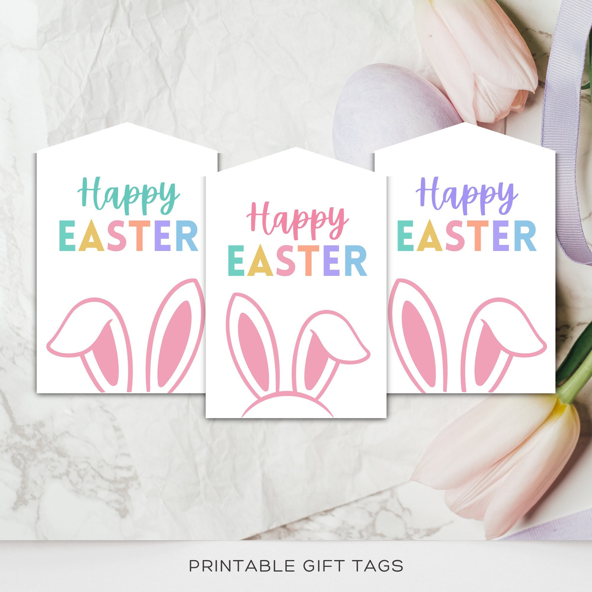 Happy Easter Gift Tags, Bunny Ears Gift Tag, Easter Basket Tags, Treat ...