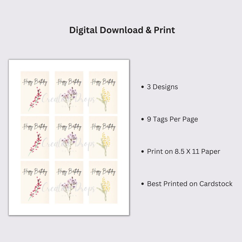 Birthday Gift Tags, Happy Birthday Tags, Floral Gift Tag, Cookie Gift Tag, Treat Bag Tag ...