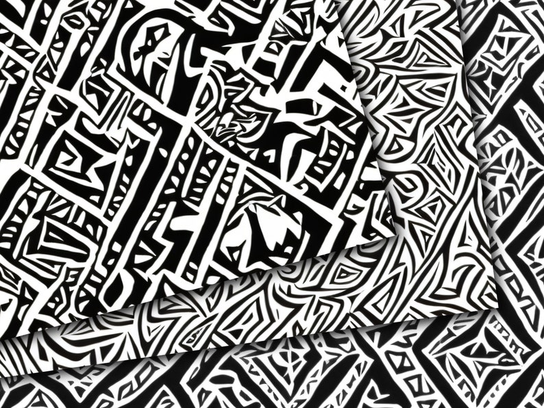 Aztec Tribal, Black and White, Seamless Digital Paper, Collection 2, 12 ...