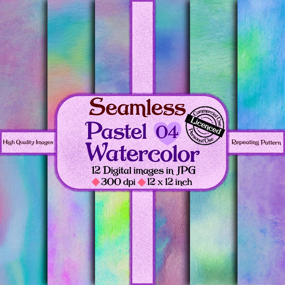 Pastel Watercolor Seamless Digital Paper, Collection 4, 12 Designs ...