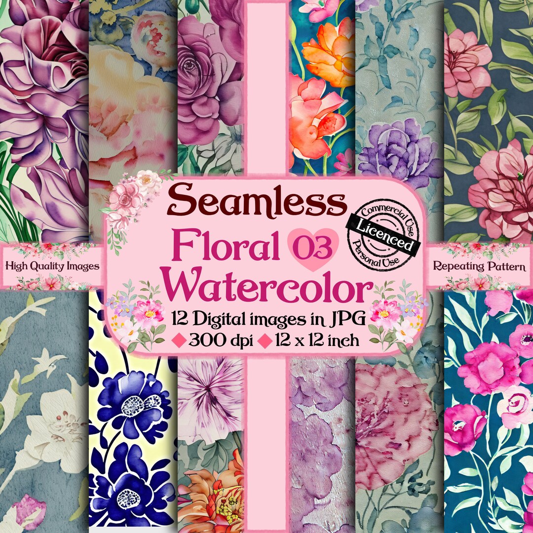 Floral Watercolor Seamless Digital Paper, Collection 3, 12 Designs ...