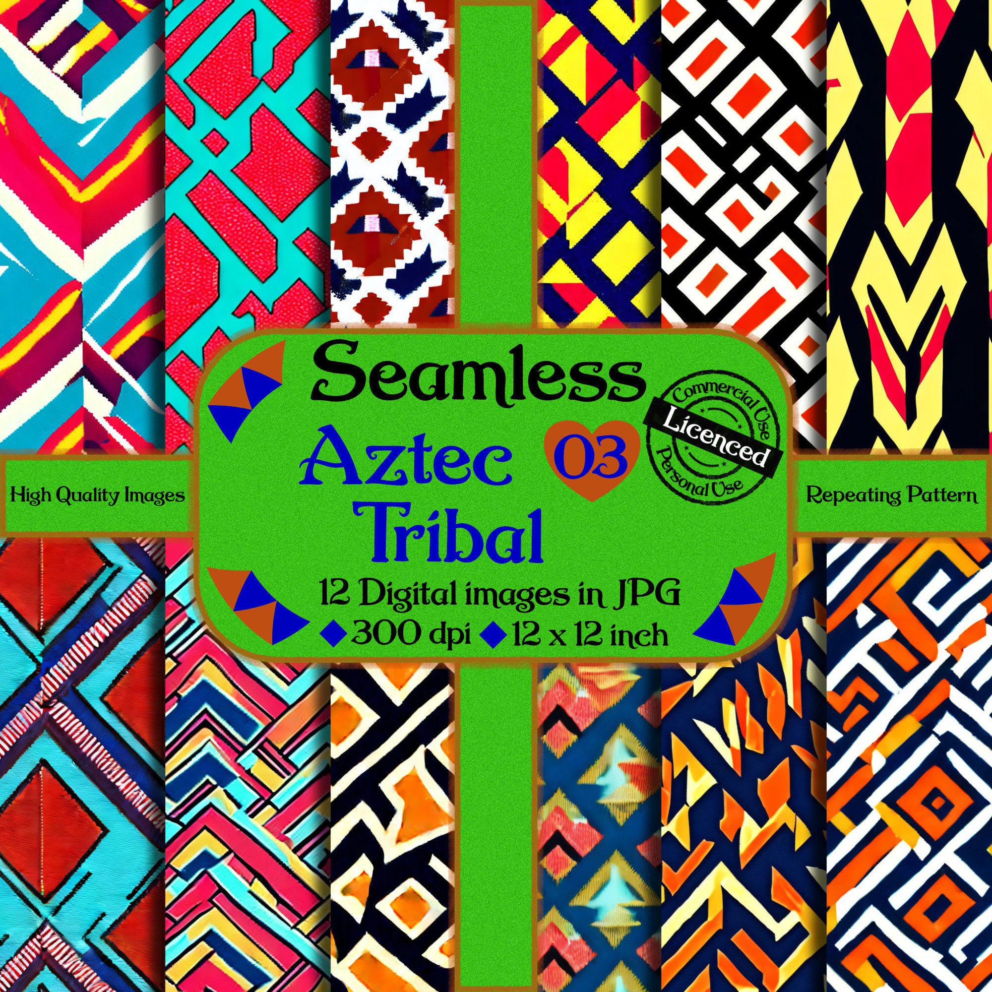 Aztec Tribal, Seamless Digital Paper, Collection 3, 12 Designs, 12x12 ...