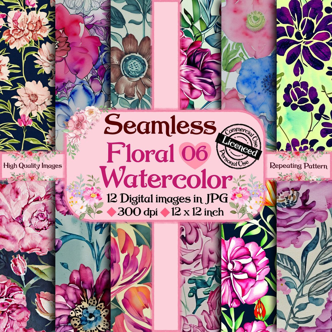 Floral Watercolor Seamless Digital Paper, Collection 6, 12 Designs ...