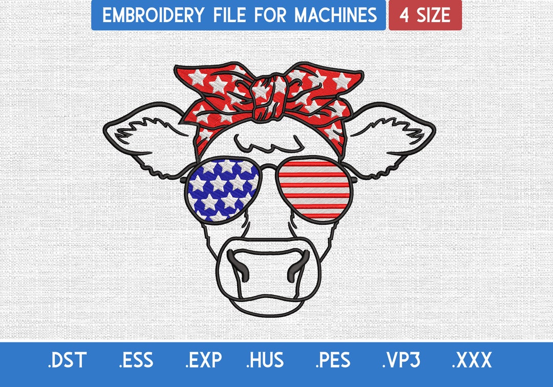 Trendy Messy Cow USA Flag 4th of July Embroidery Design File - Etsy