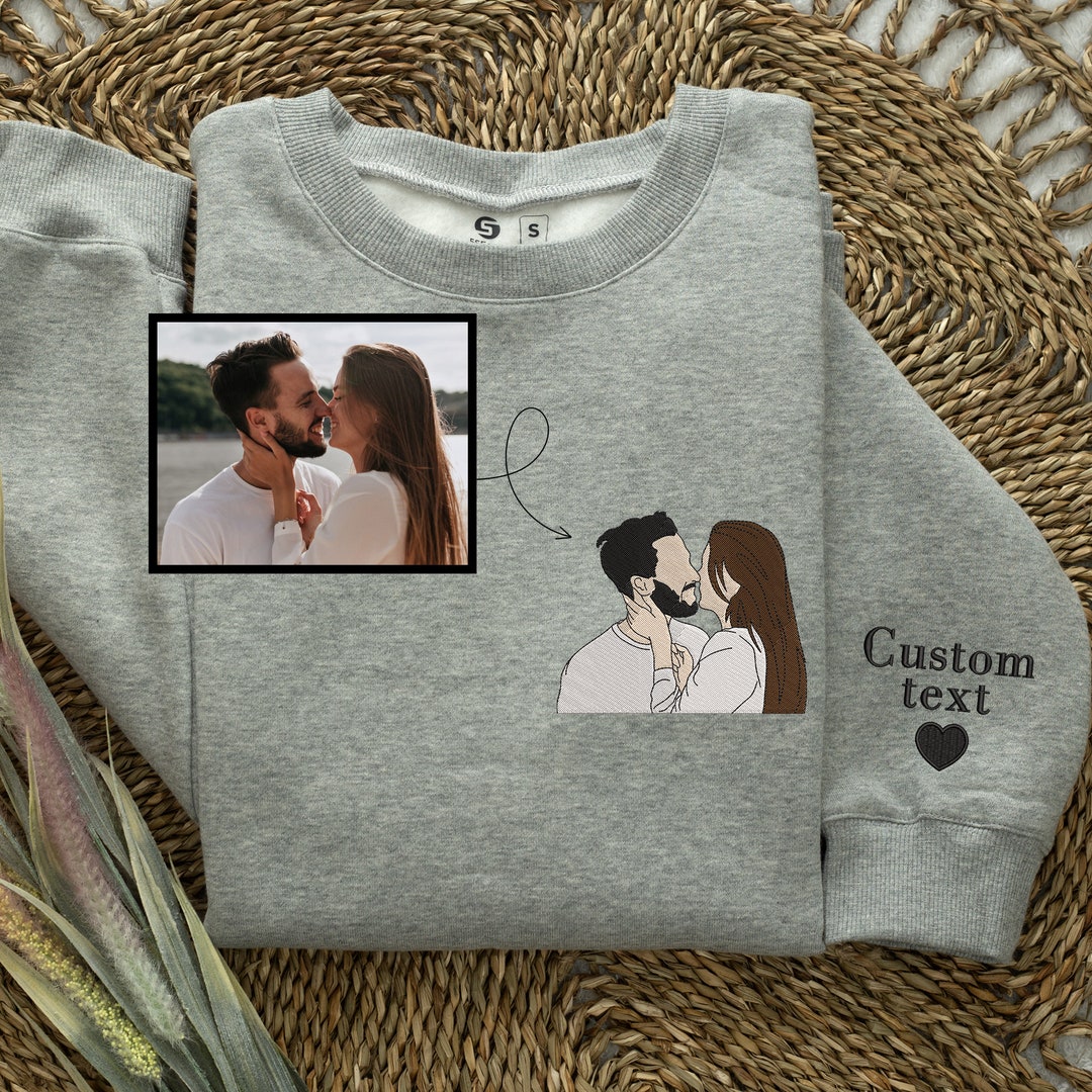 Custom Portrait From Photo Embroidered Sweatshirt, Personalized Portrait From Photo Sweatshirt ...