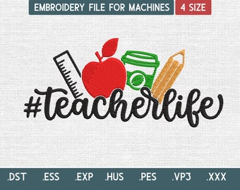 Teacher Life Embroidery Design Instant Download - Etsy