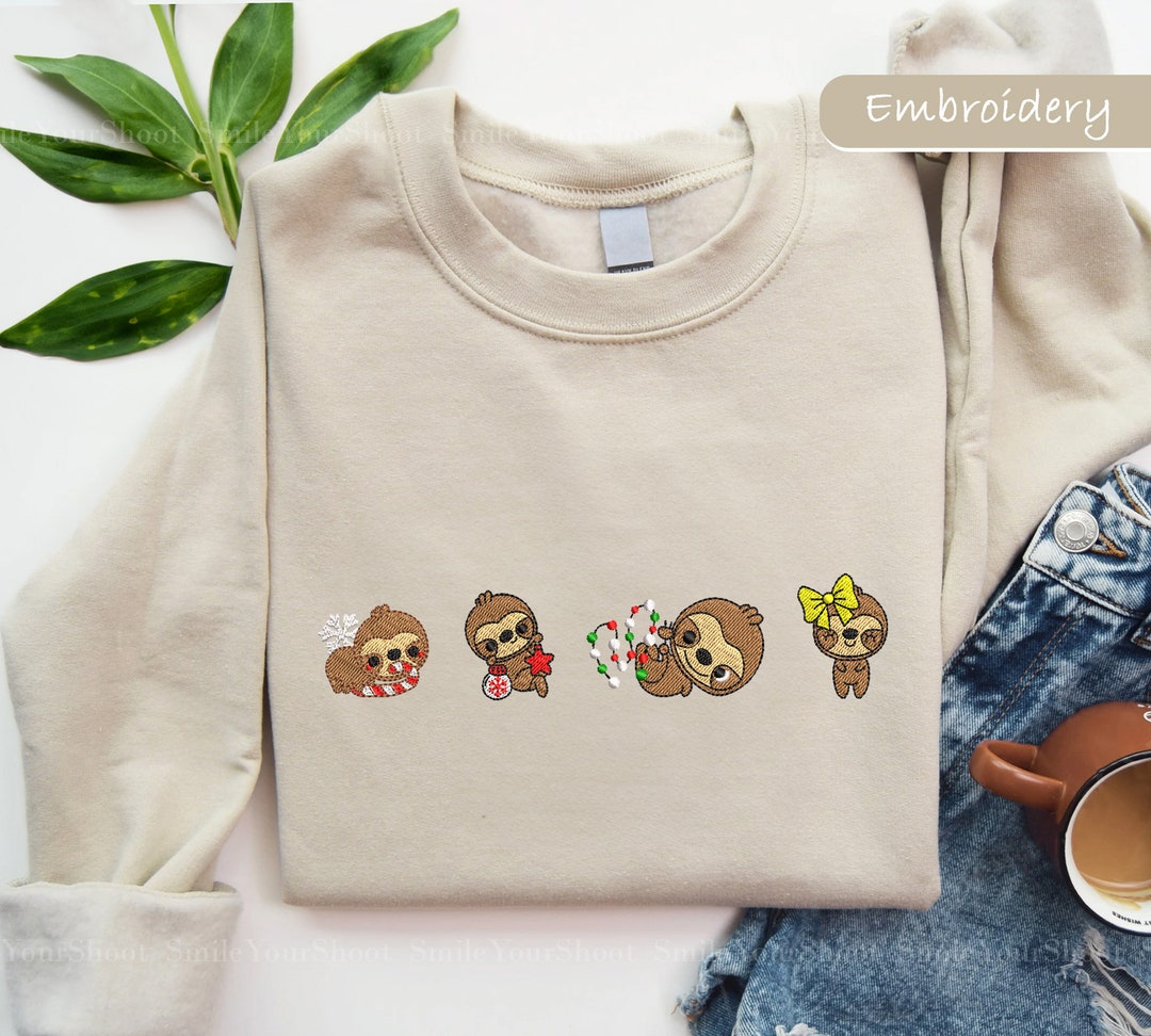 Embroidered Christmas Sloth Sweatshirt Merry Slothmas - Etsy UK