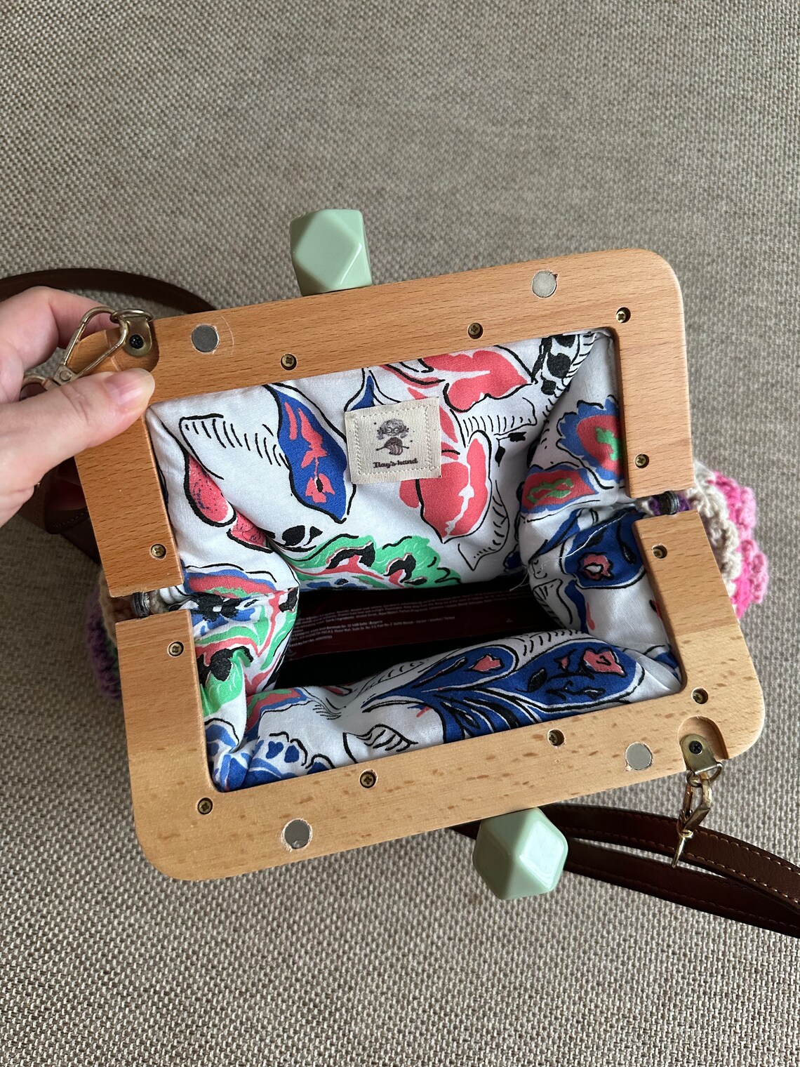 Granny Squares Clutch Bag With Green Clasp. Beige Purse Vintage Style ...