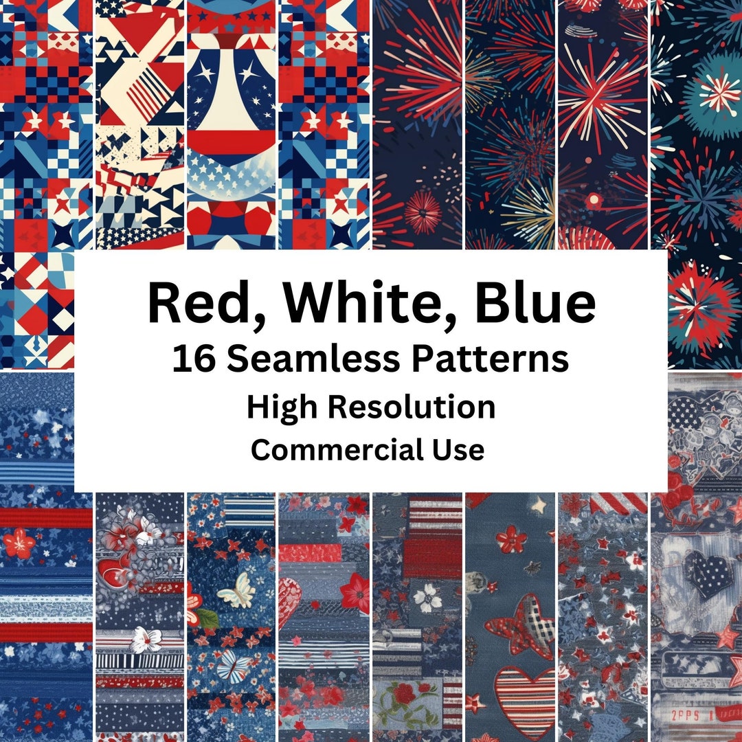 16 Red White and Blue Patterns Digital Papers Seamless - Etsy
