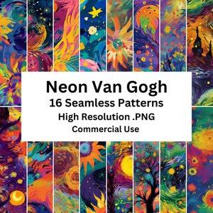 16 Neon Vincent Van Gogh Inspired Seamless Patterns, Digital Papers ...