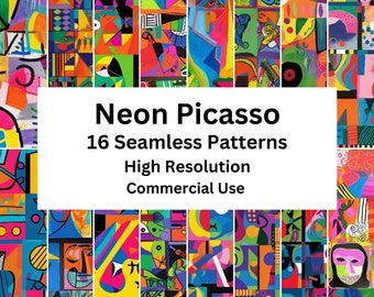 16 Neon Pablo Picasso Inspired Seamless Patterns, Digital Papers ...