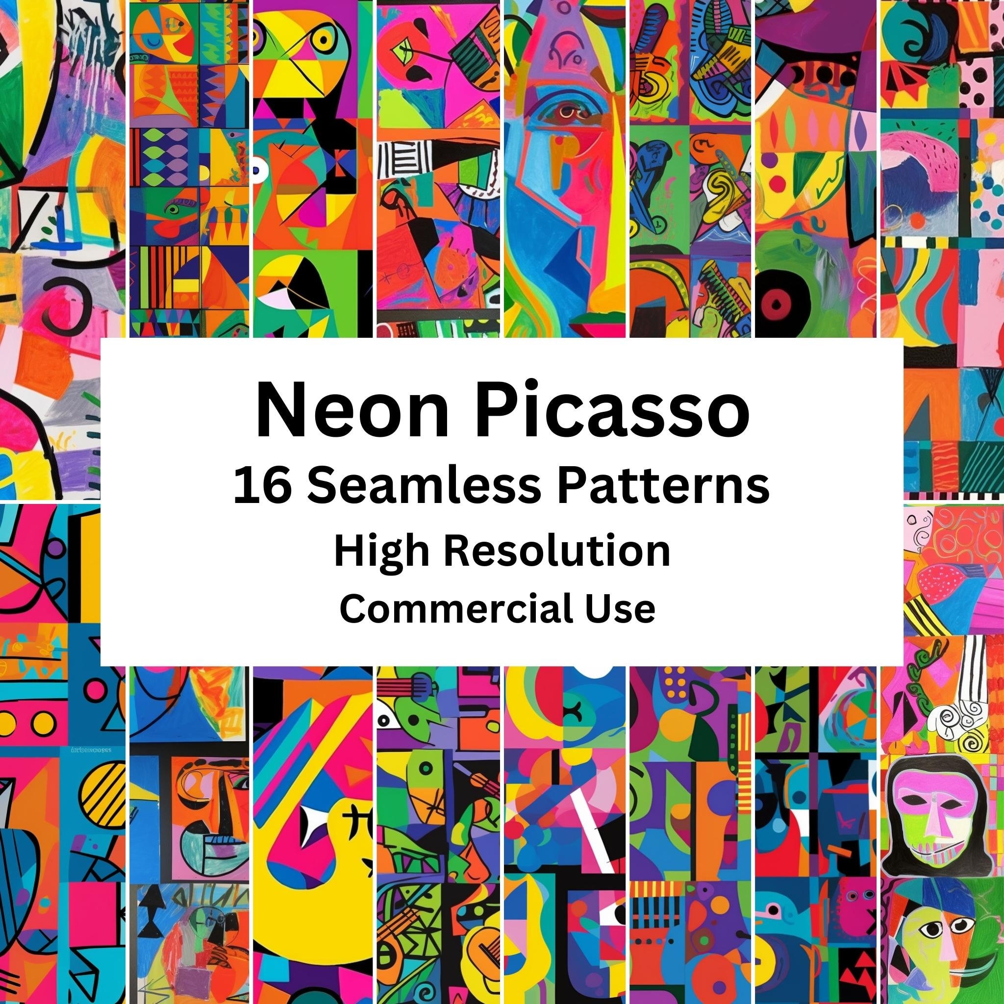 16 Neon Pablo Picasso Inspired Seamless Patterns, Digital Papers ...