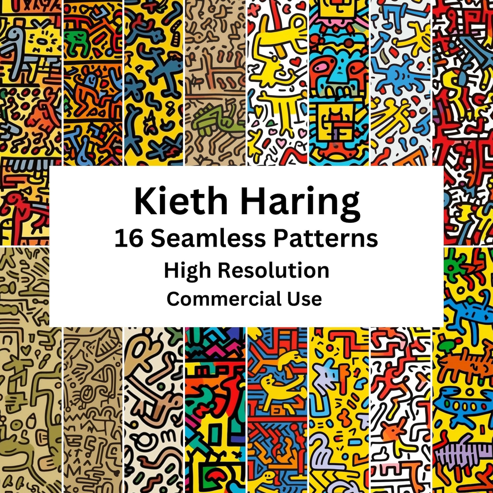 16 Kieth Haring Inspired Seamless Patterns, Digital Papers, Seamless ...