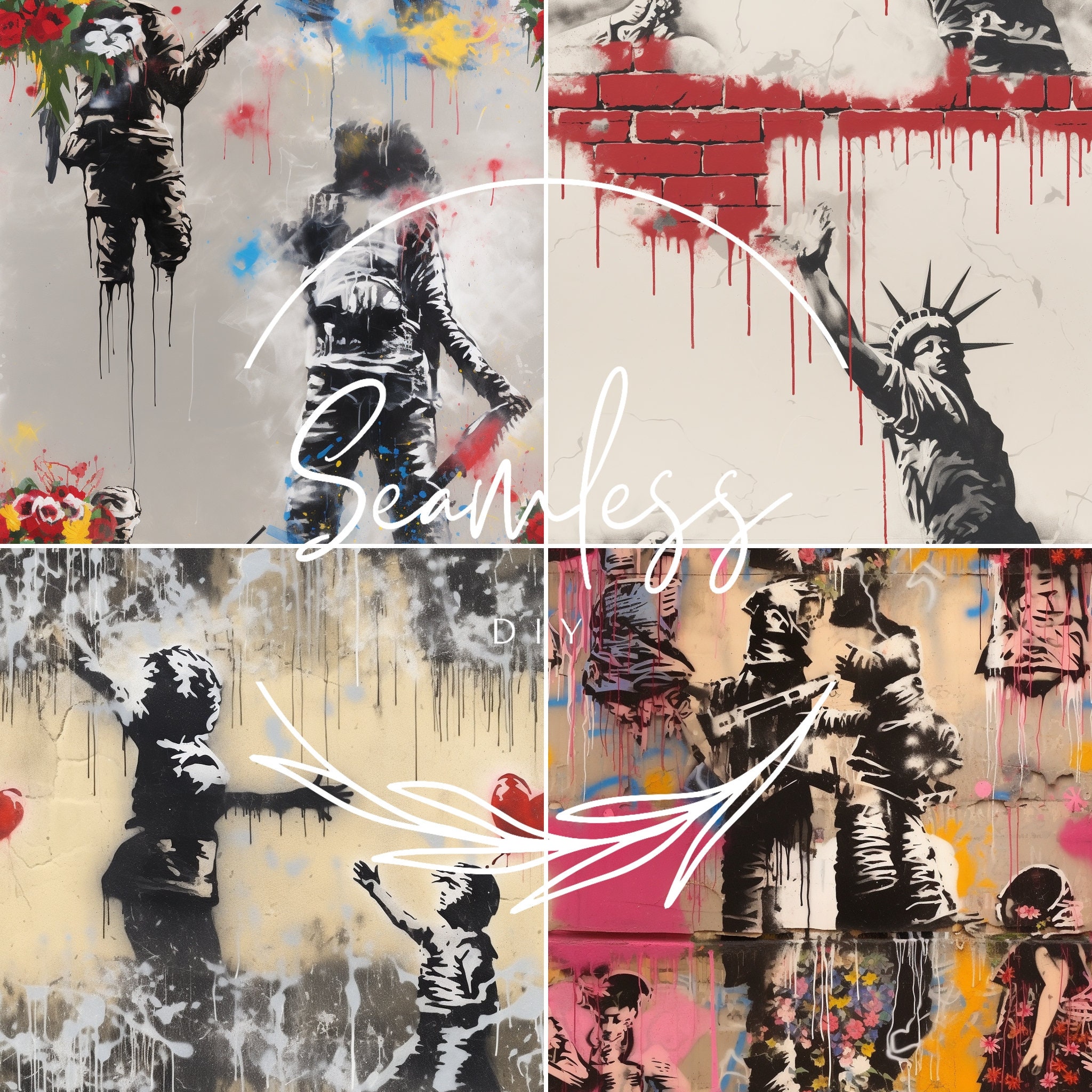 16 Banksy Inspired Seamless Patterns, Digital Papers, Printable ...