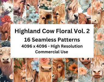 Highland Cow Floral Seamless Pattern, Charlotte Boho Floral Pattern for ...
