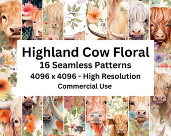 Highland Cow Floral Seamless Pattern, Charlotte Boho Floral Pattern for ...