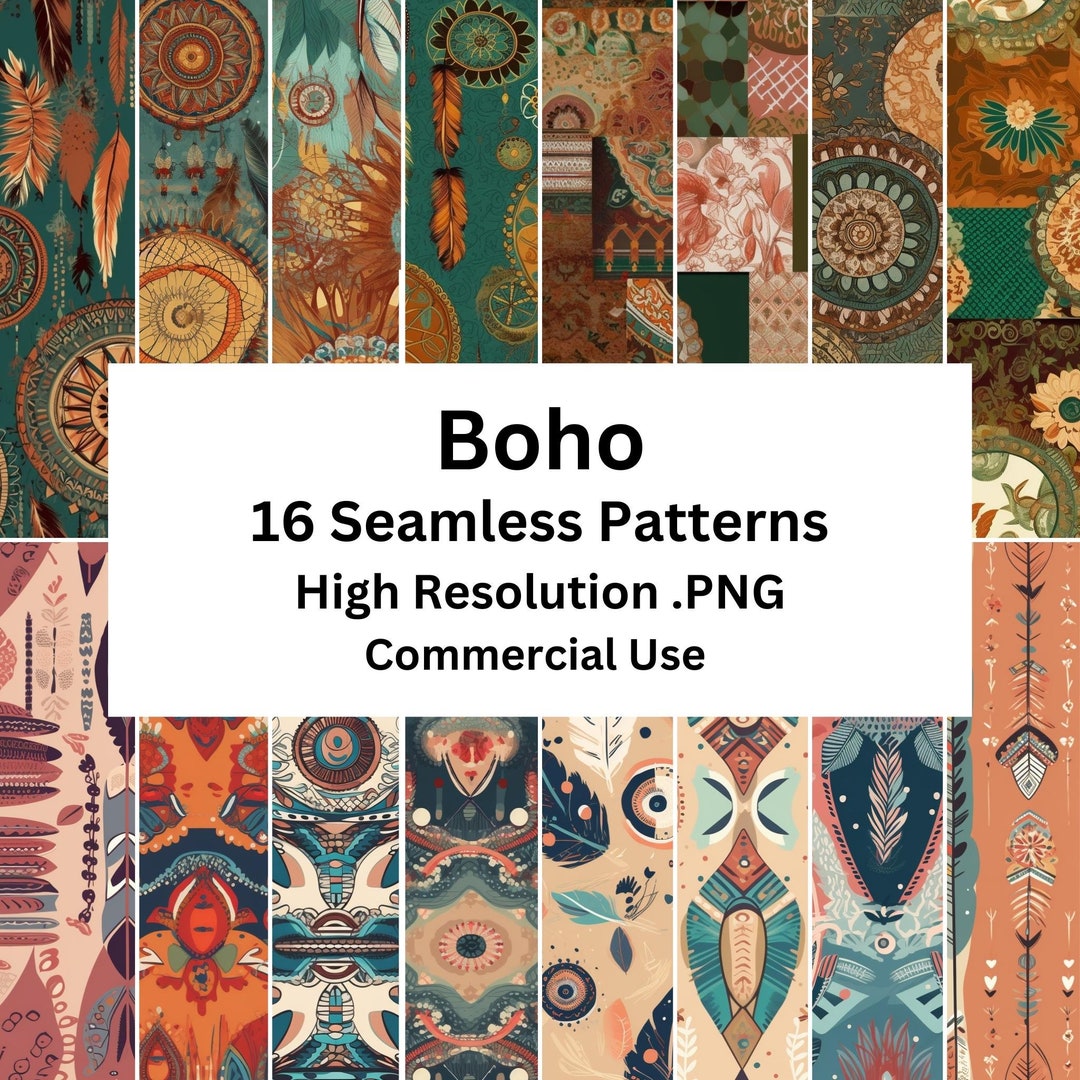16 Boho Patterns, Digital Papers, Seamless Patterns, Printable, Instant ...