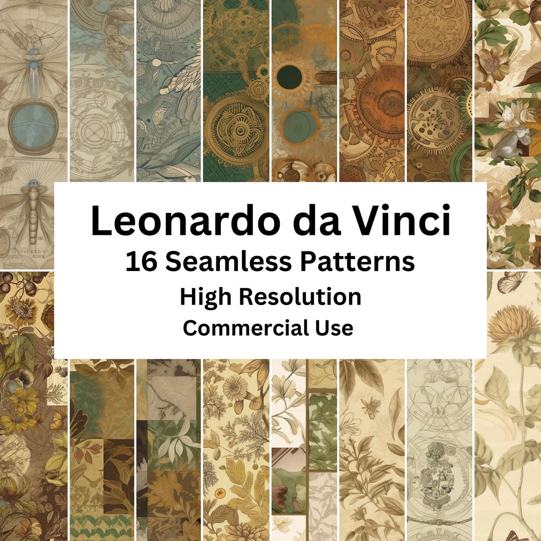 16 Leonardo Da Vinci Inspired Seamless Patterns, Digital Papers ...