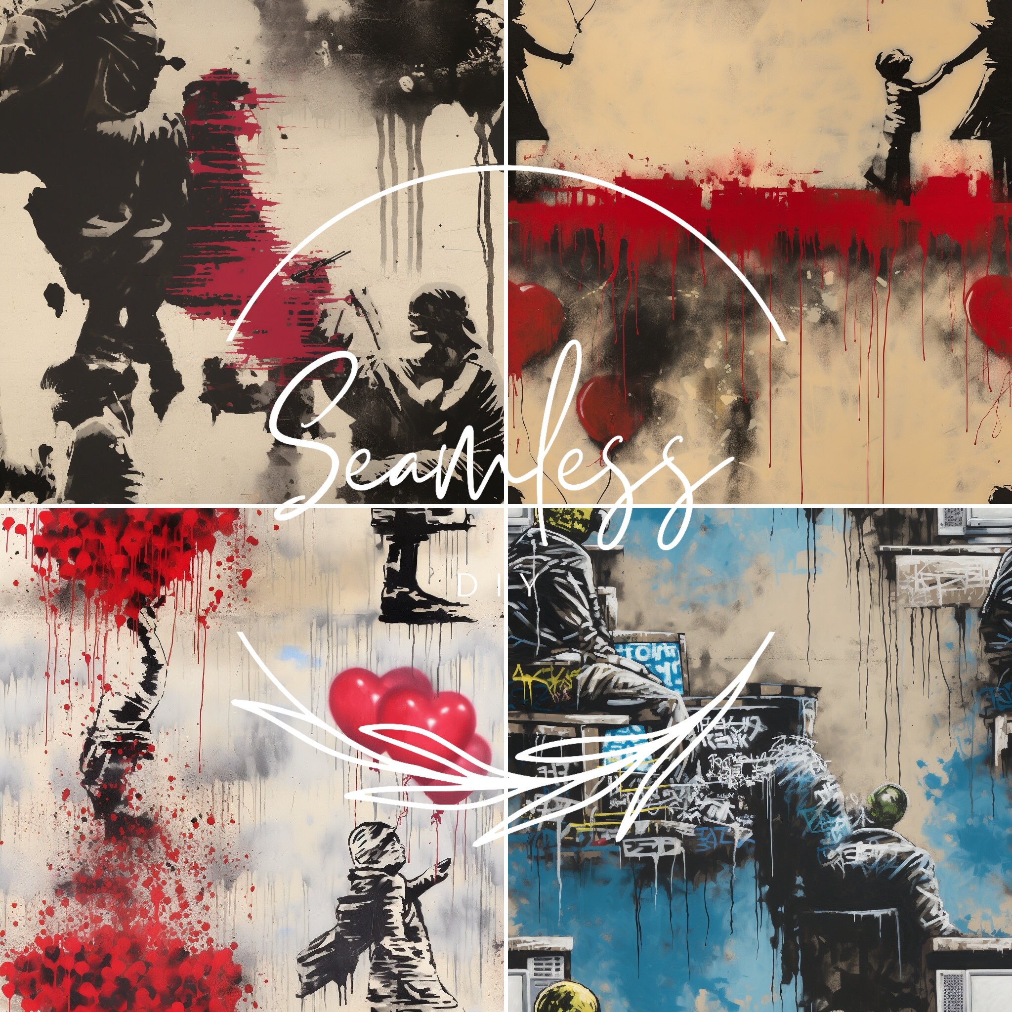 16 Banksy Inspired Seamless Patterns, Digital Papers, Printable ...
