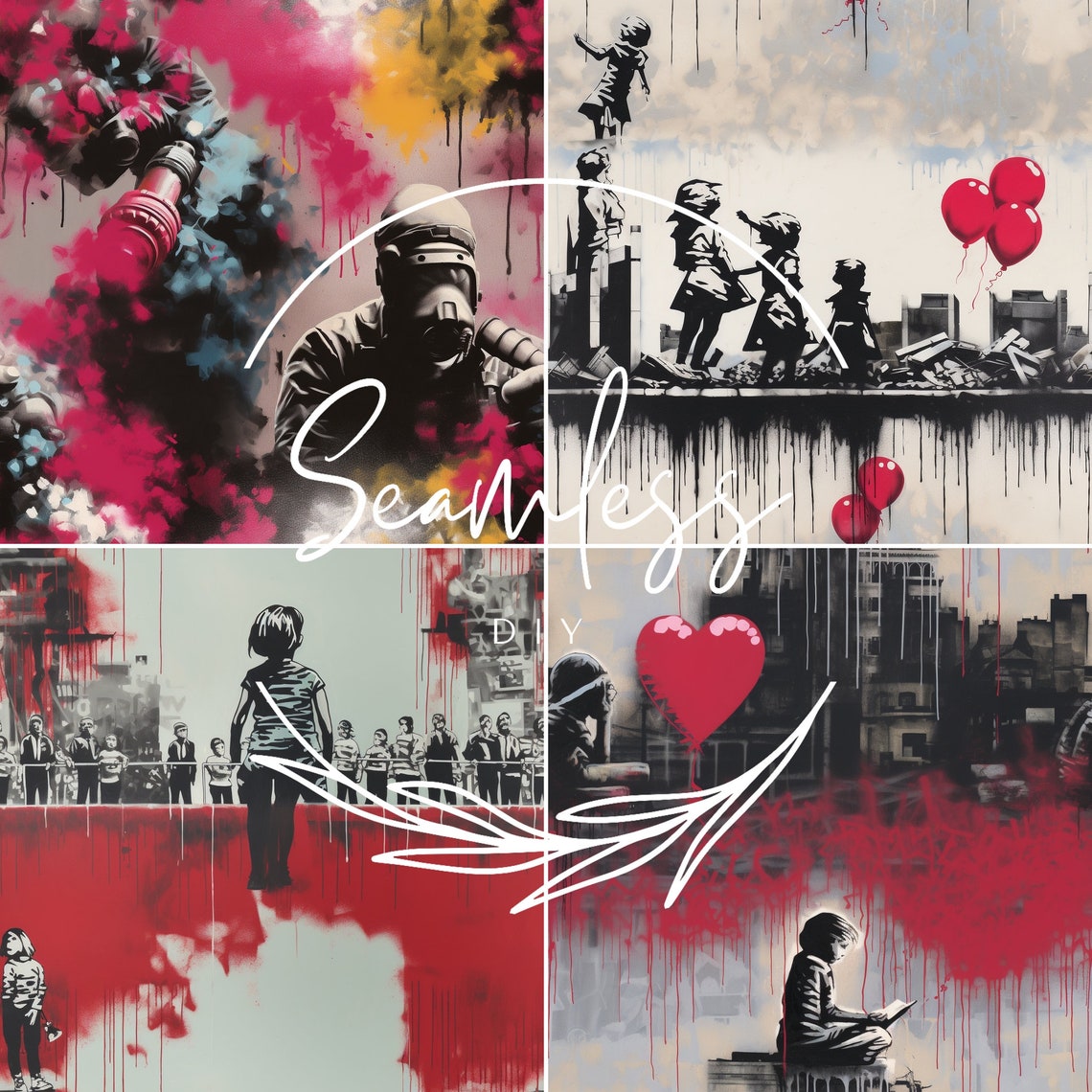 16 Banksy Inspired Seamless Patterns, Digital Papers, Printable ...