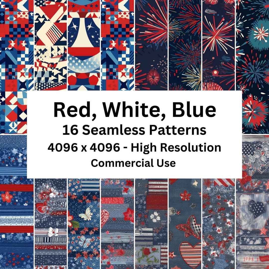 16 Red, White and Blue Patterns, Digital Papers, Seamless Patterns ...