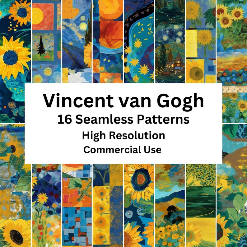 16 Vincent Van Gogh Inspired Seamless Patterns, Digital Papers ...