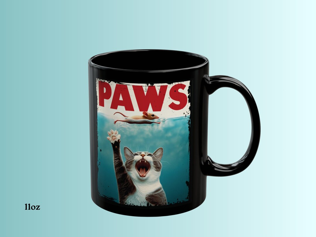 Paws Cat Jaws Poster Parody Mug, Funny Gag Gift for Cat Lovers, Funny ...