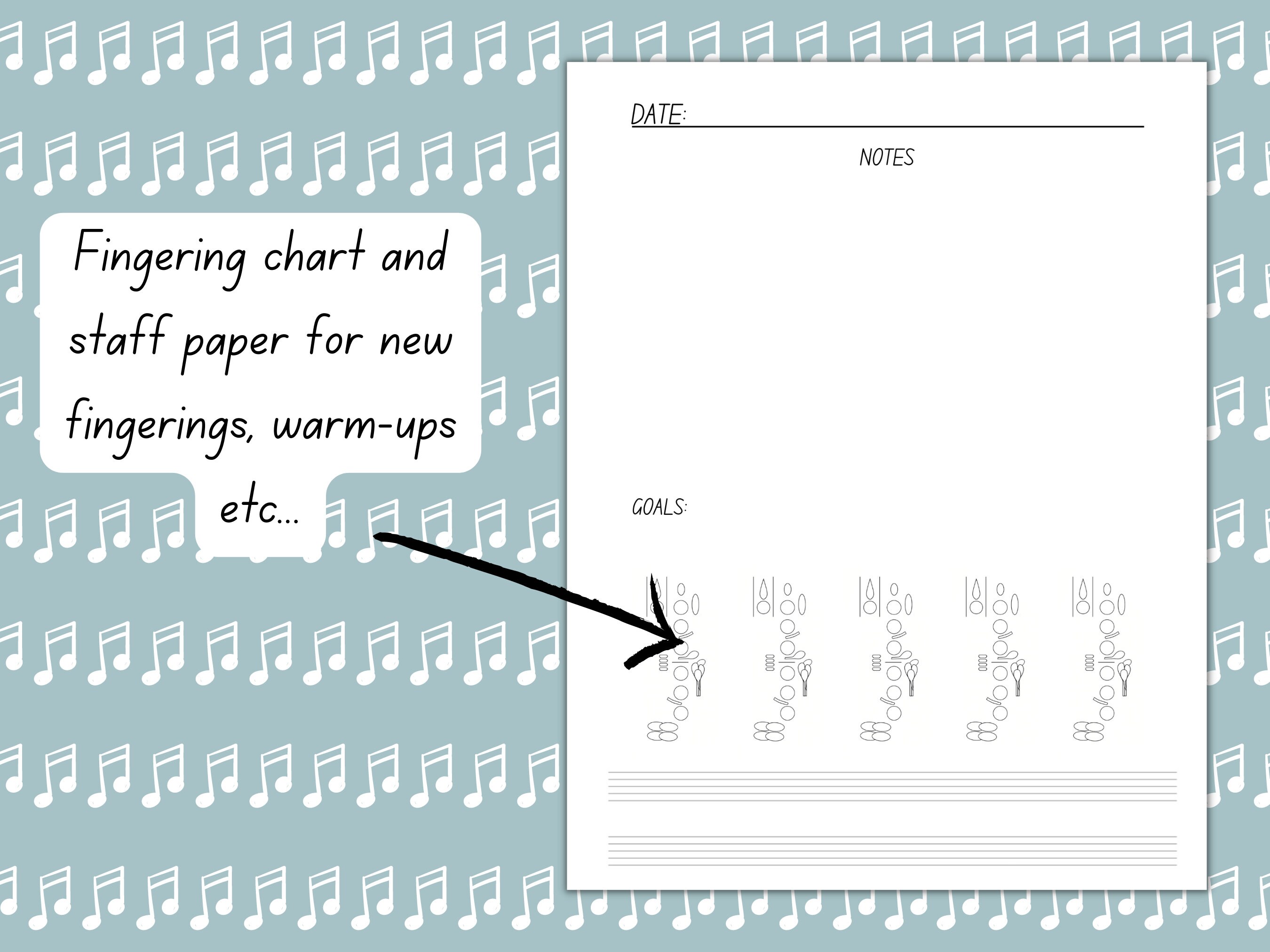 Clarinet Lesson Notes With Blank Fingering Chart Digital - Etsy